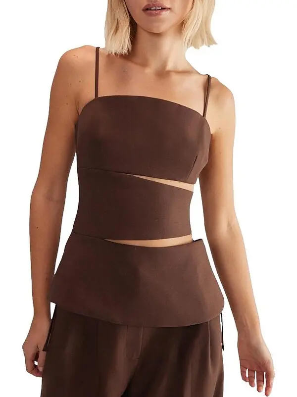 Nasty Gal Tailored Cut Out Longline Top - Choc Brown