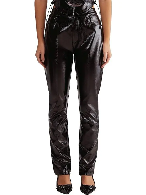 Nasty Gal Distressed High-waisted Vinyl Trousers - Black