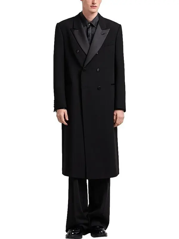 Emporio Armani Double Breasted Coat - Solid Black