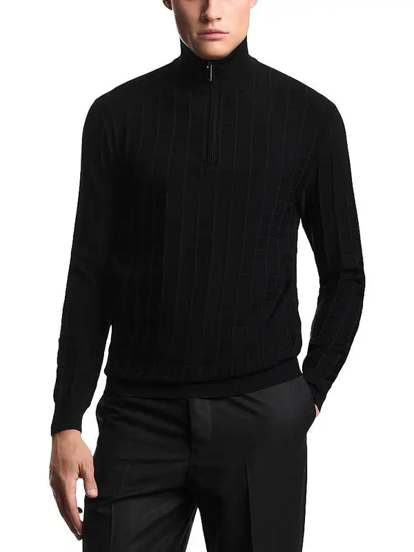Emporio Armani Turtleneck Quarter Zip Pullover - Solid Black