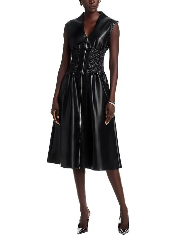 AREA STARS Faux Leather Zip-up Dress - Black