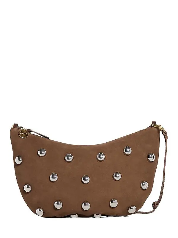 Clare V. Lune Studded Suede Shoulder Bag - Chocolate Bar