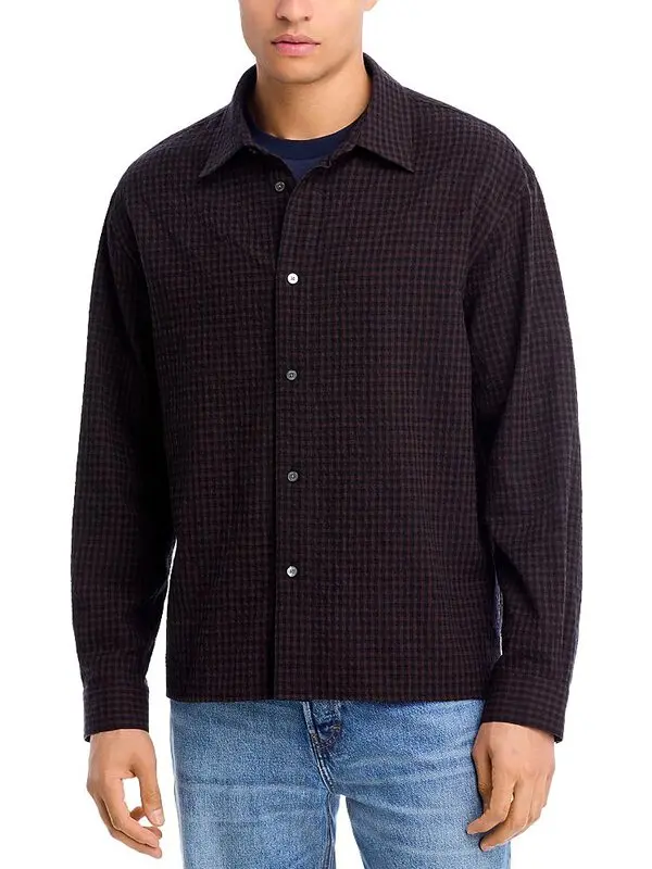 FRAME Cotton & Wool Checkered Button Down Shirt - Navy Check