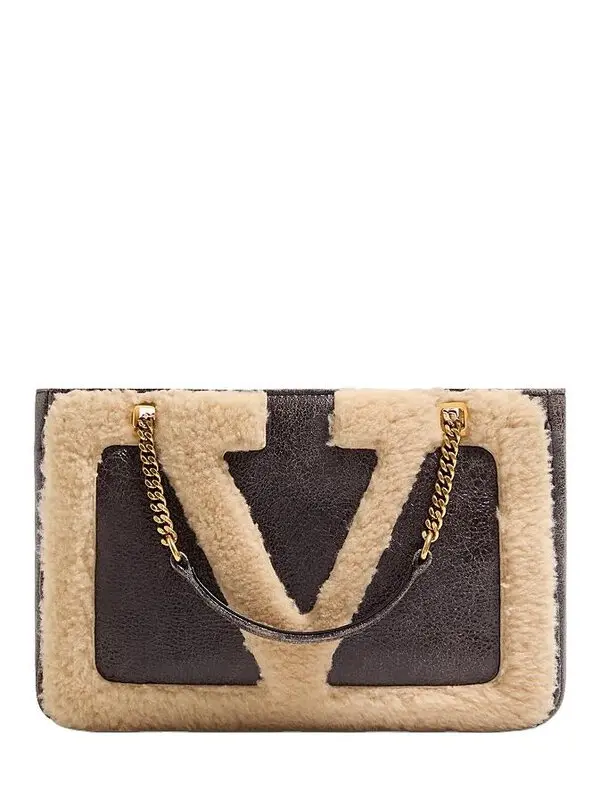 Valentino Garavani Viva Superstar Small Shearling Shopping Shoulder Bag - Mud