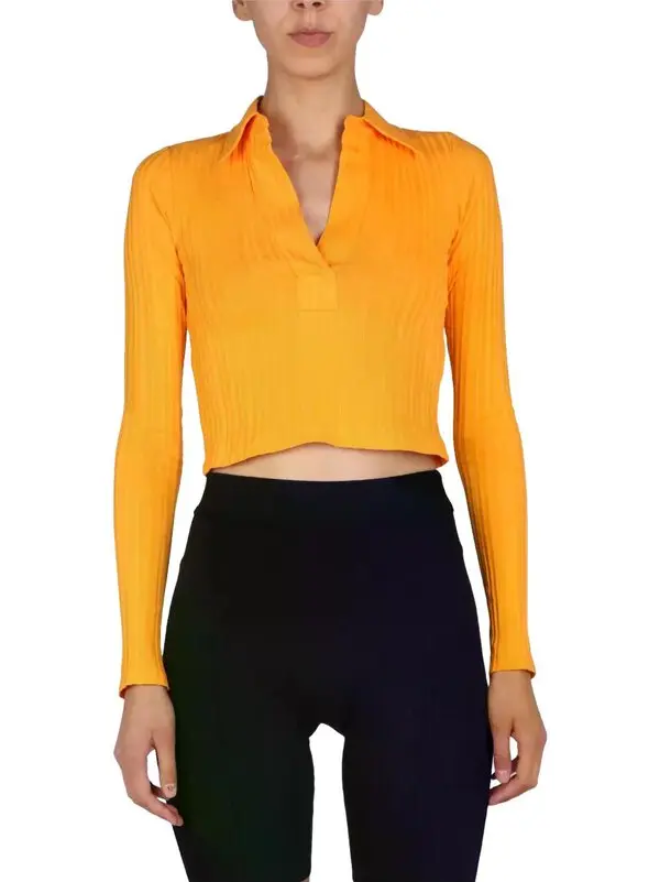 Helmut Lang Collared Ribbed Knit Top - Orange