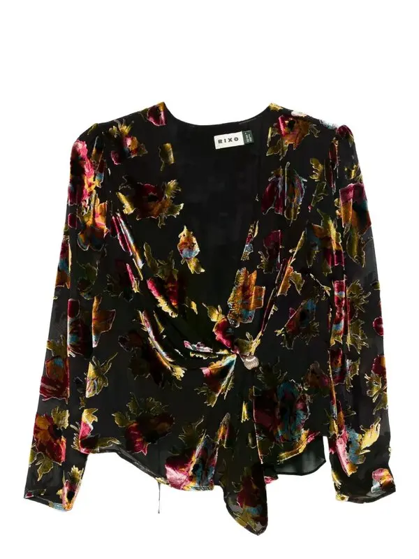 Rixo Everlyn Floral Knot Top - Black
