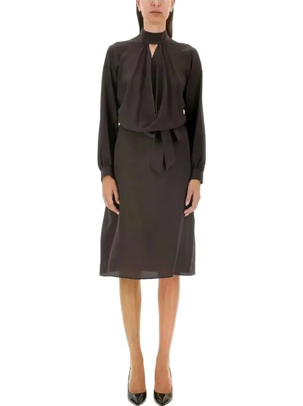 Kiton Silk Midi Dress - Brown