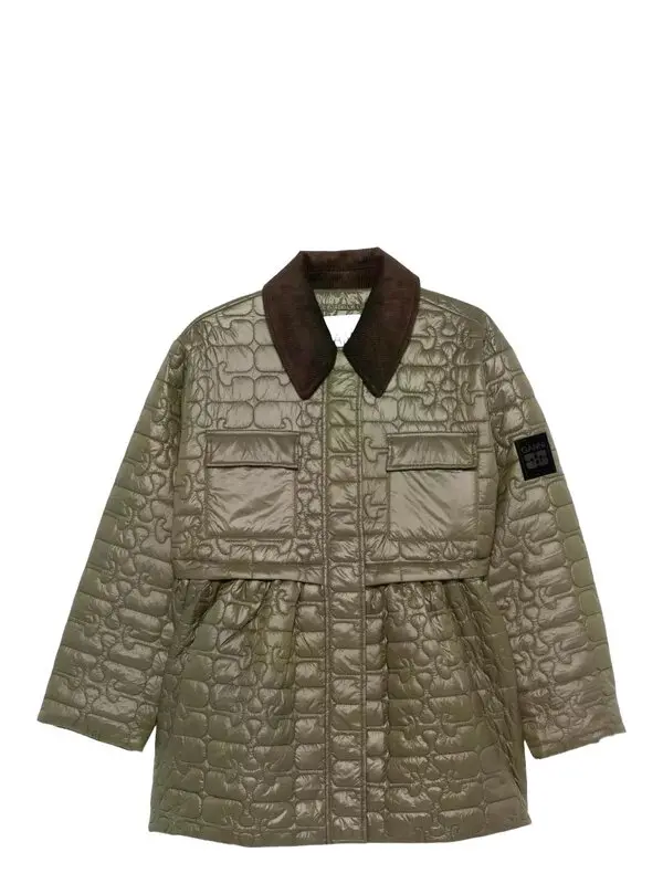 GANNI Quilted Jacket With Corduroy Collar - Green