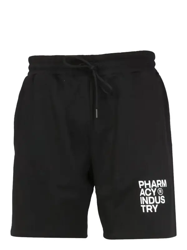 PHARMACY INDUSTRY Graphic Print Drawstring Shorts - Black
