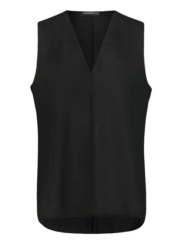 DRHOPE V-neck Raw-edge Top - Black