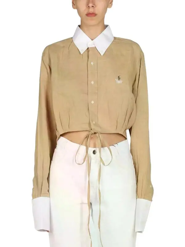 1/OFF Tie-detail Collared Top - Neutrals