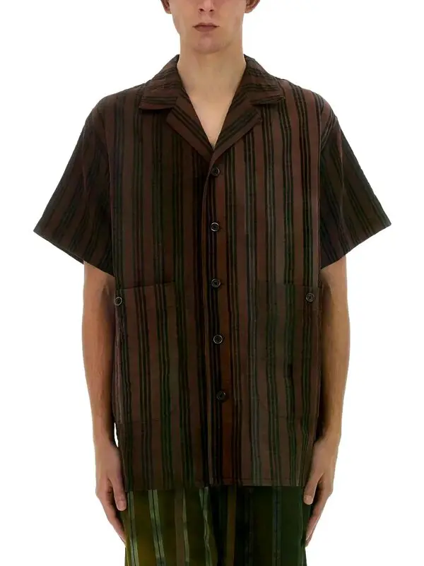 UMA WANG Striped Buttoned Shirt - Brown