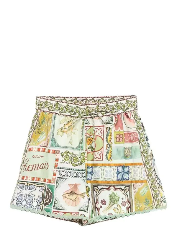 ALEMAIS Printed Scalloped Shorts - White