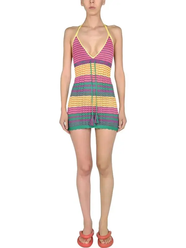 GALLO Striped Tassel-detail Mini Dress - Pink
