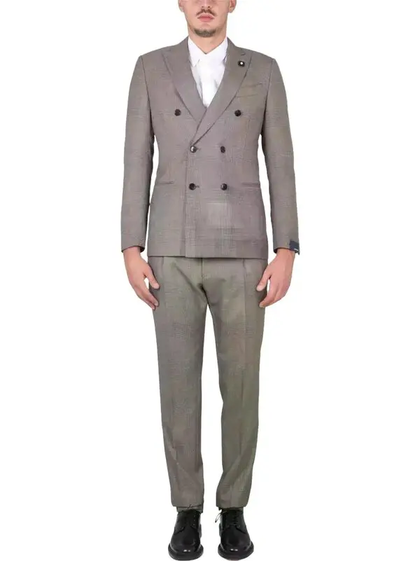LARDINI Double-breasted Checked-pattern Suit - Brown