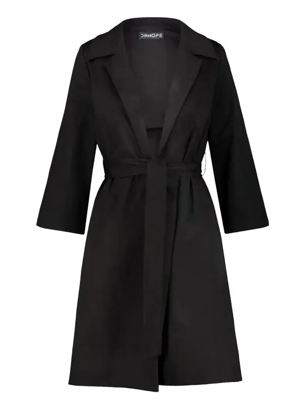DRHOPE Belted Caban Coat - Black