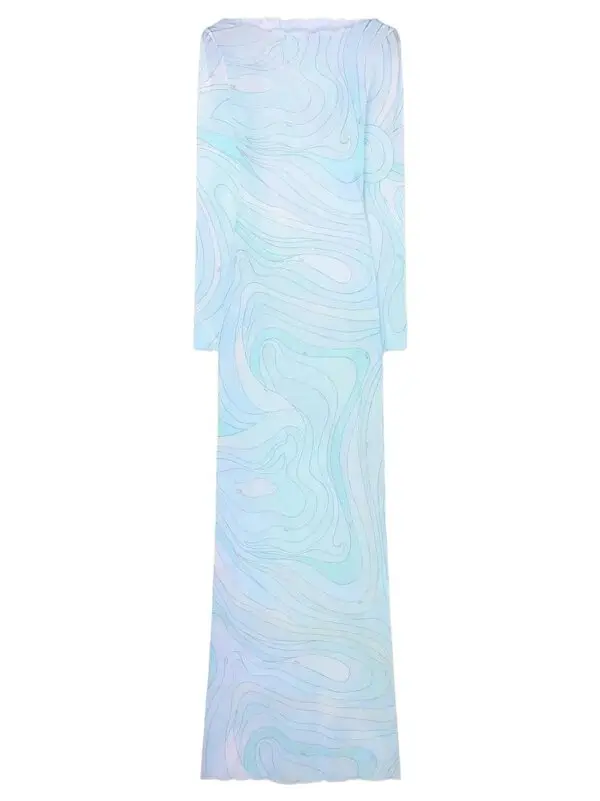 Emilio Pucci Marmo-print Tulle Maxi Dress - Blue