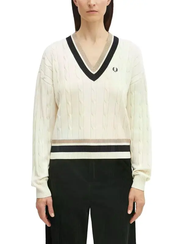 Fred Perry V-neck Cable Knit Sweater - Neutrals