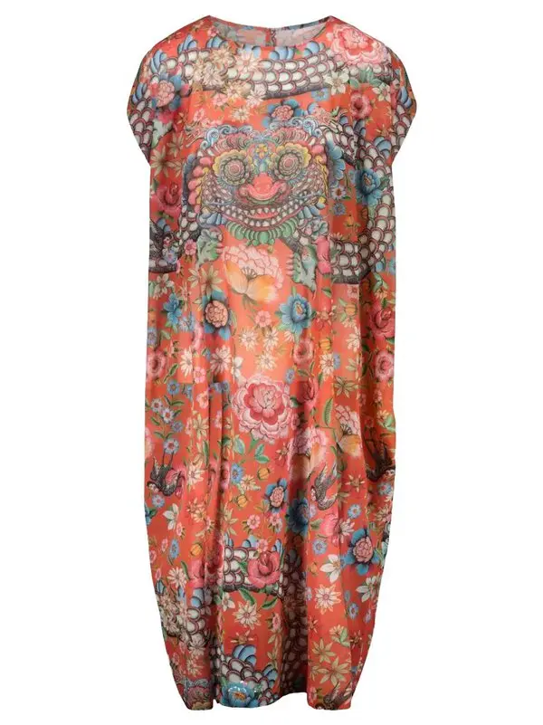 Junya Watanabe Printed Tunic Midi Dress - Orange