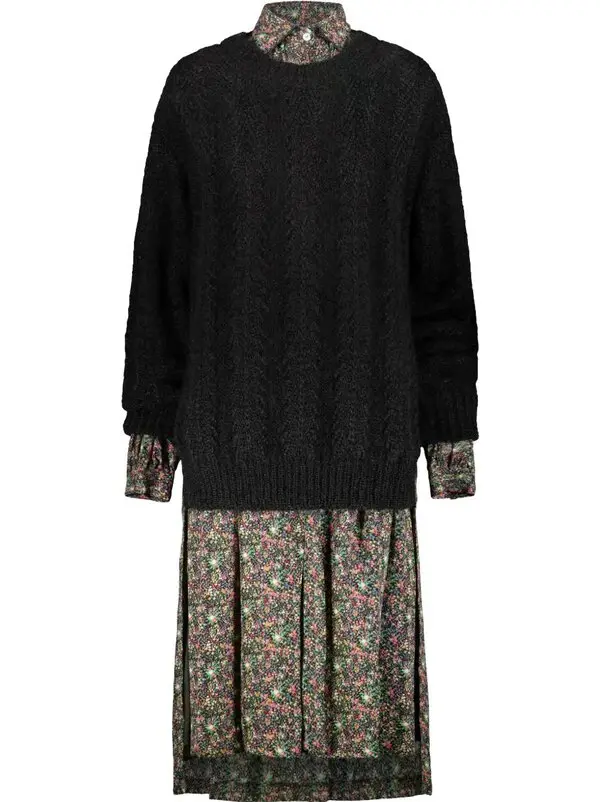 Junya Watanabe Floral Knit Midi Dress - Black