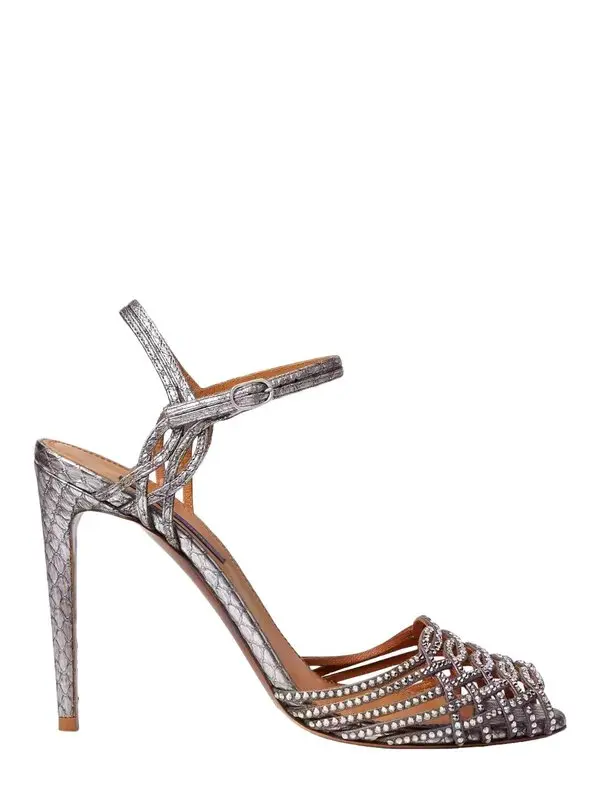 Ralph Lauren Crystal-embellished Snakeskin Effect Sandals - Silver