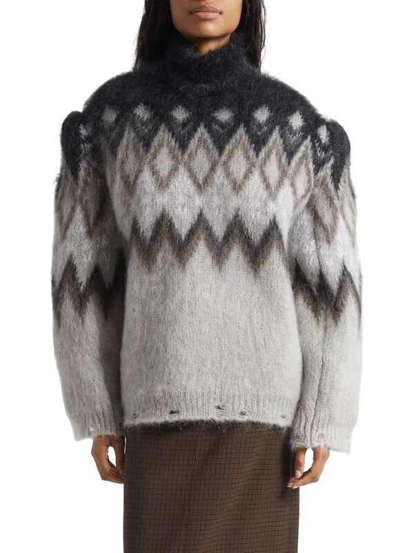 Acne Studios Kissick Fair Isle Mohair & Wool Blend Turtleneck Sweater - Multi Grey