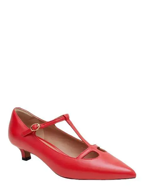 Linea Paolo Celia Pointed Toe T-strap Pumps - True Red