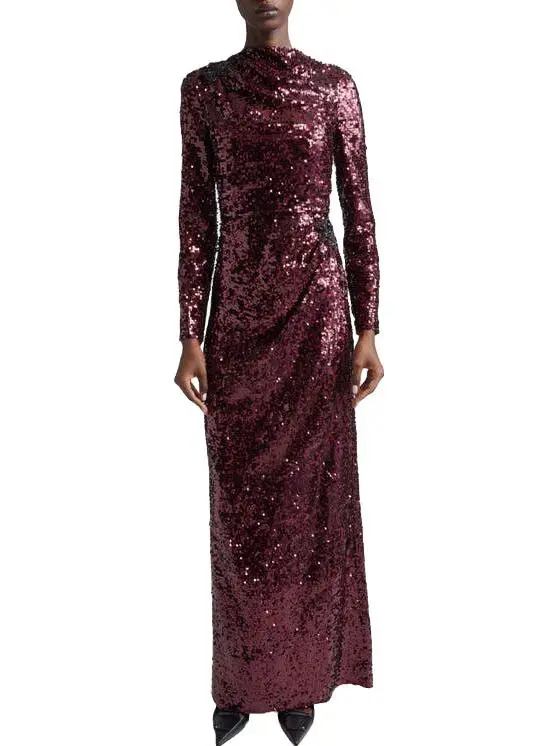 Erdem Embellished Sequin Gown - Mulberry Red