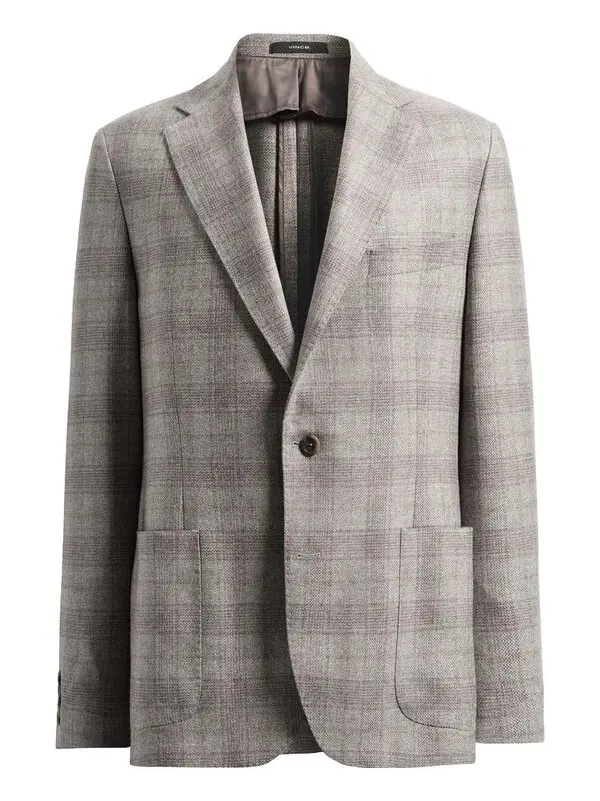 Vince Icon Relaxed-fit Glen Check Brushed Wool Sport Coat - Light Grey