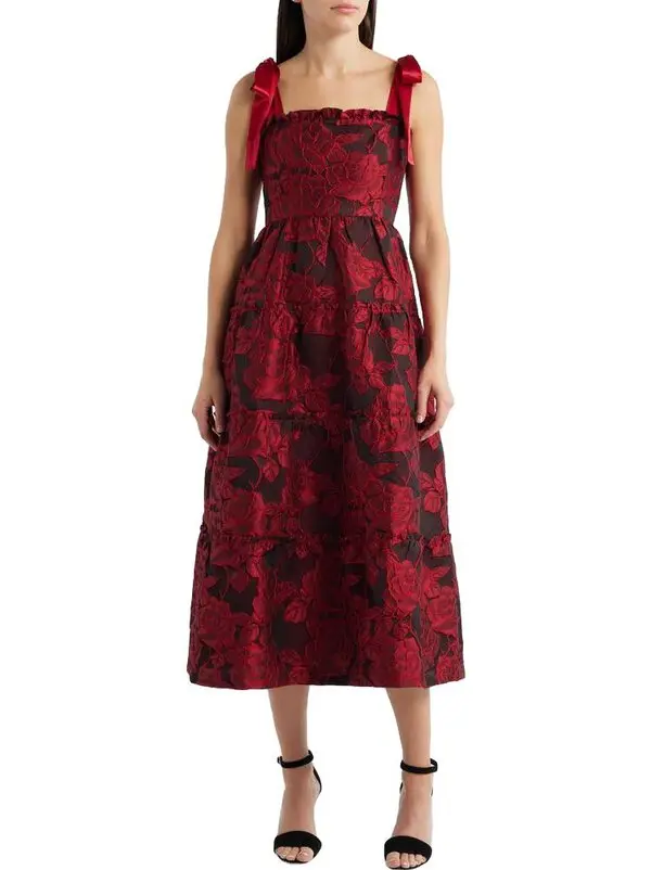 ZOE AND CLAIRE Floral Jacquard Sleeveless Dress - Red