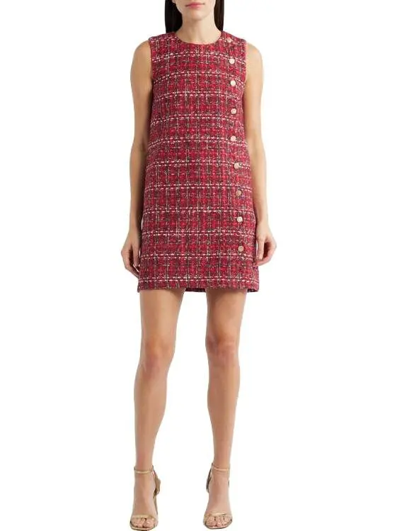 ZOE AND CLAIRE Scalloped Tweed Shift Dress - Red