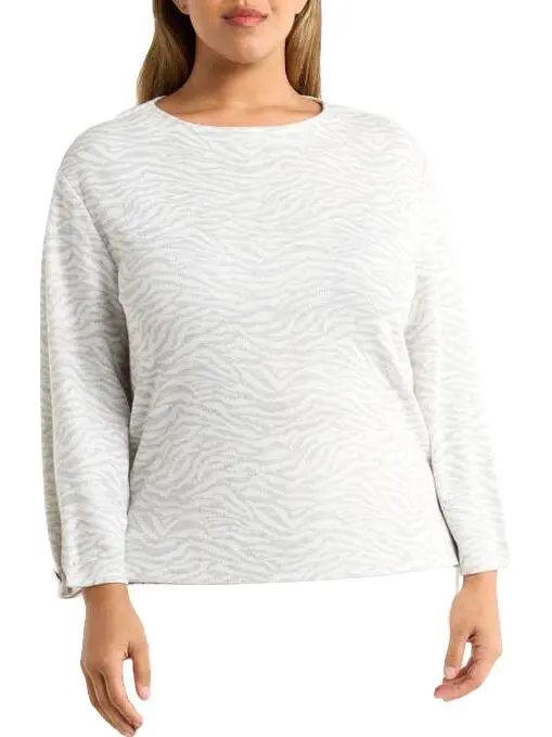 Anne Klein Zebra Stripe Knit Top - White Dove/htr Grey