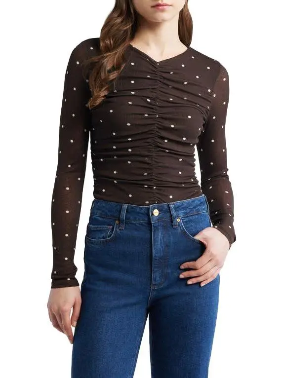Rails Georgina Dot Ruched Top - Cocoa Polka Dots