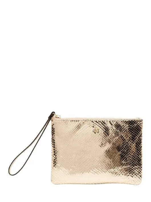 FRANCES VALENTINE Snakeskin Embossed Metallic Leather Wristlet - Gold