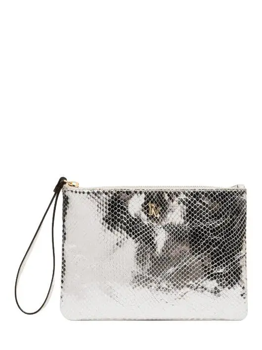 FRANCES VALENTINE Snakeskin Embossed Metallic Leather Wristlet - Silver