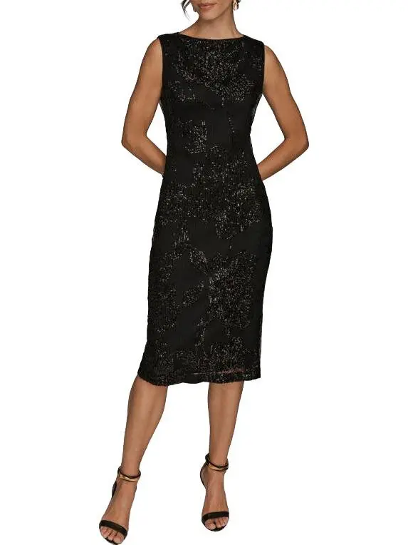 Donna Karan New York Sequin Mesh Midi Dress - Black