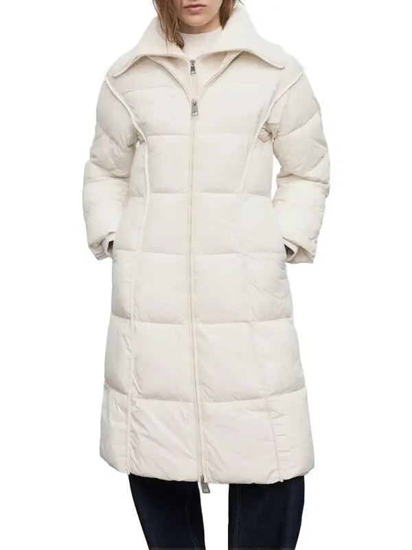 Mango Quilted Puffer Coat With Rib Insert - Ecru