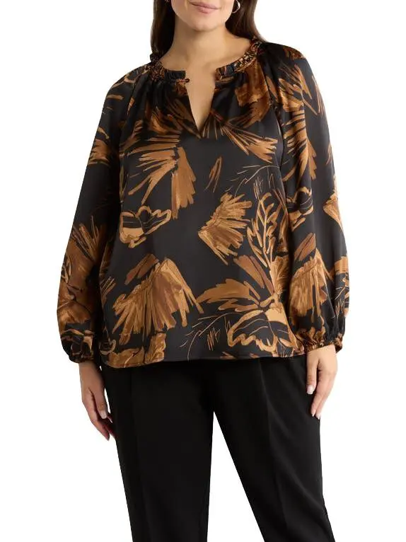 SUGARLIPS Palm Tropics Ruffle Collar Top - Black-tan
