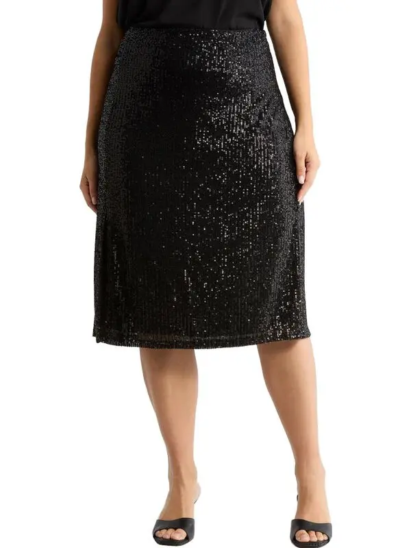 SUGARLIPS Sequin Embellished Midi Skirt - Black