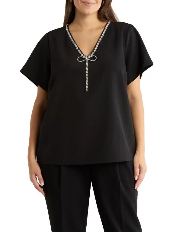 SUGARLIPS Embellished Neck Bow Top - Black