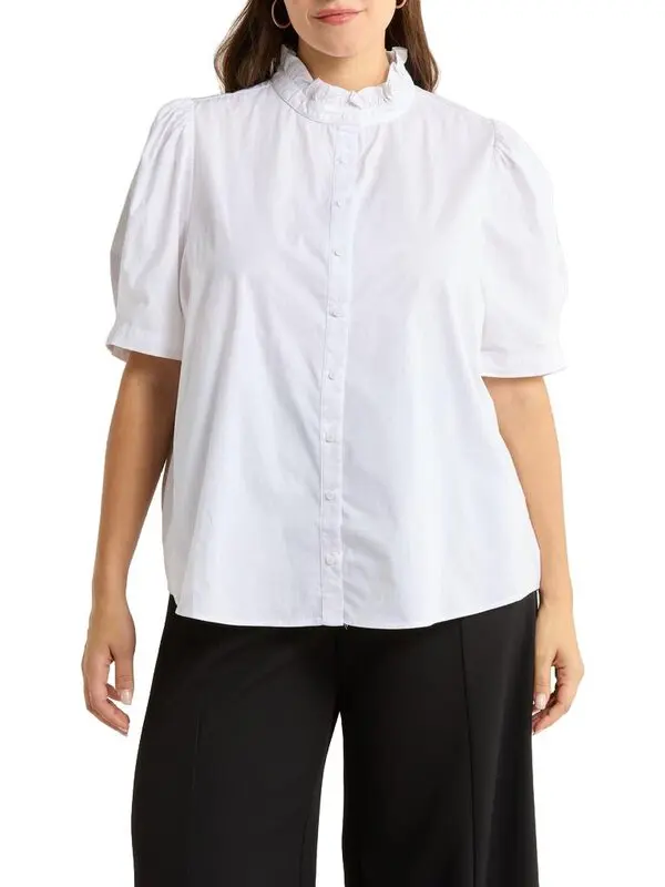 SUGARLIPS Finley Ruffle Puff Sleeve Shirt - White
