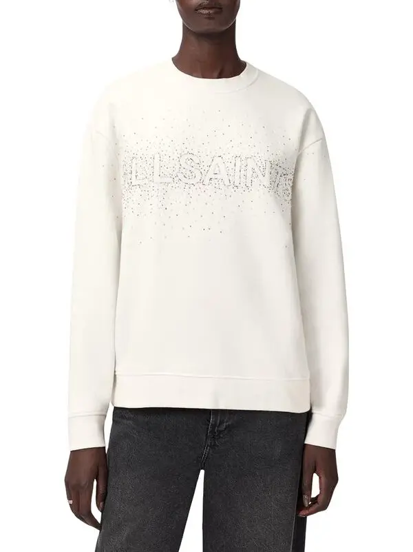 ALLSAINTS Etta Crystal Embellished Fleece Sweatshirt - White