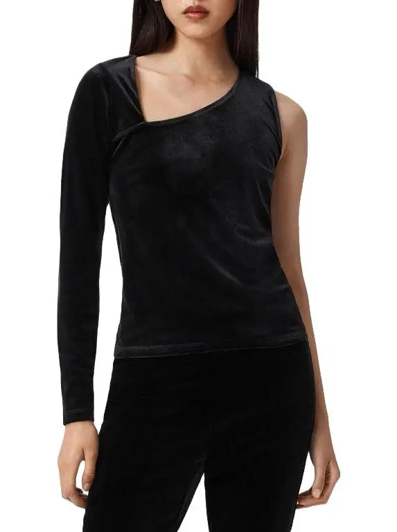 ALLSAINTS Ari Asymmetric Velvet Top - Black