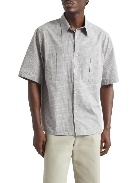 De Bonne Facture Painters Short Sleeve Organic Cotton Button-up Shirt - Grey Pin Check