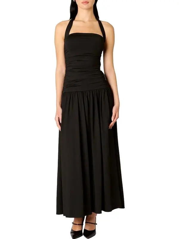 NIA Delphine Maxi Halter Dress - Black