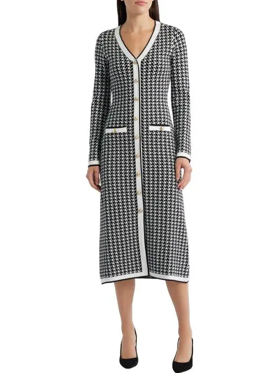 ZOE AND CLAIRE Houndstooth Long Sleeve Sweater Dress - Black/white