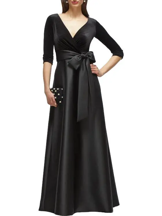 After Six Velvet Bodice Satin Gown - Black