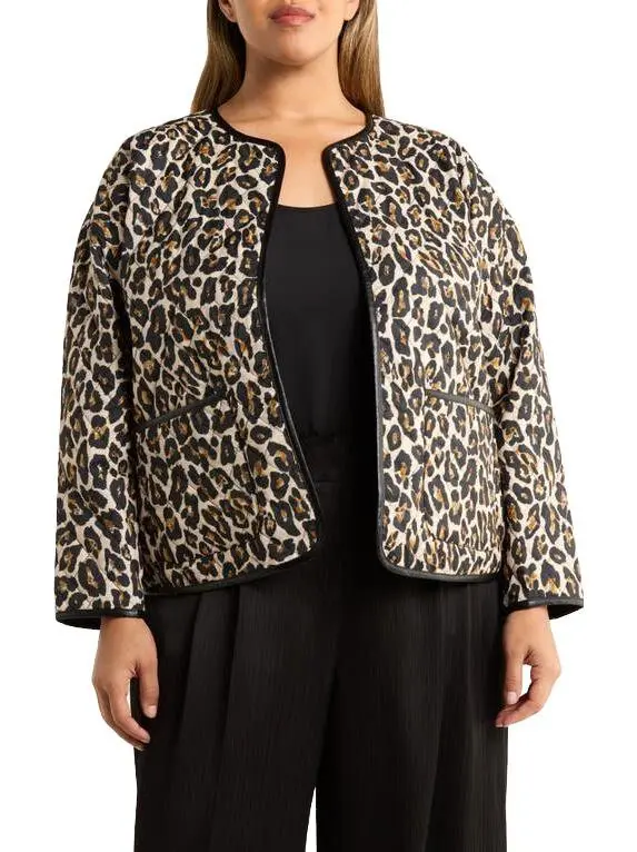 TAHARI ASL Reversible Leopard Print Quilted Jacket - Natural Leopard