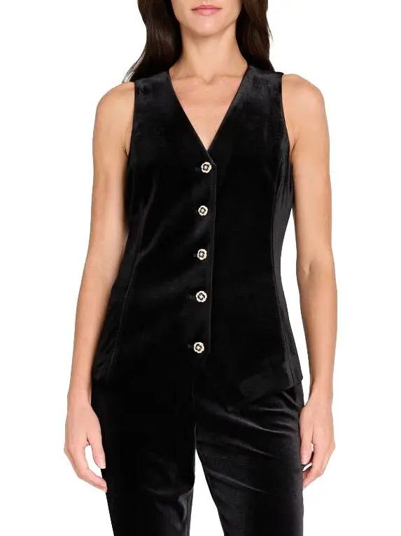 TAHARI ASL Velvet Embellished Button Vest - Black