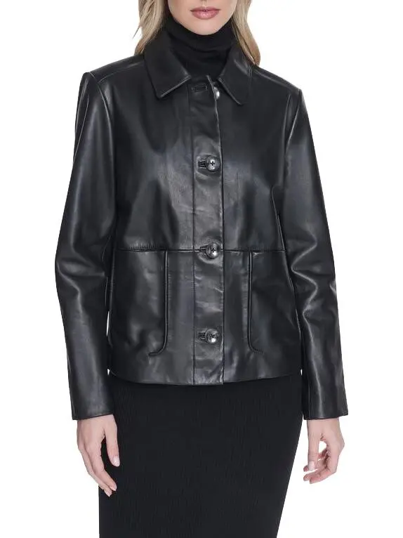 Cole Haan Leather Button-front Jacket - Black